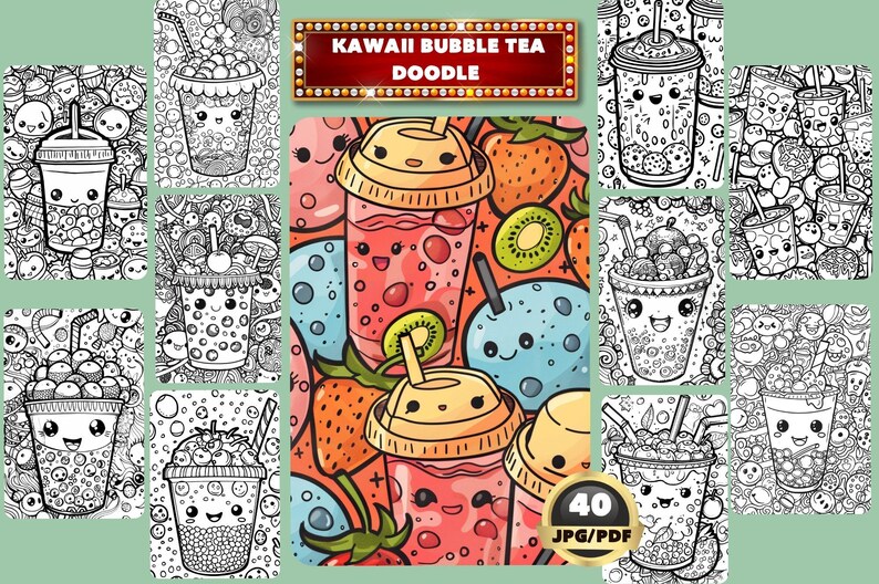 Kawaii Bubble Tea Doodle Coloring Book, Doodle Coloring, Relaxing and ...