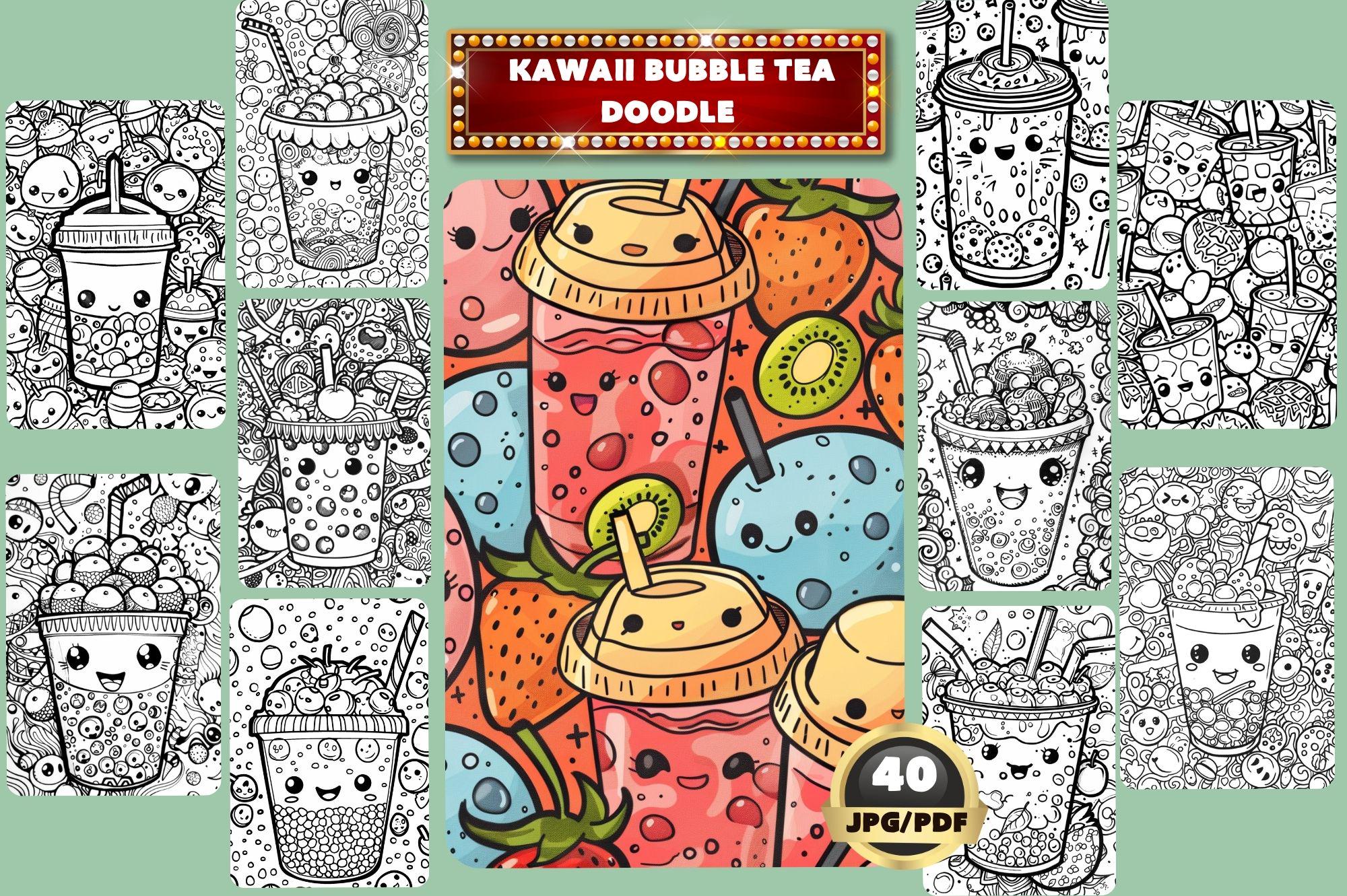 Kawaii Bubble Tea Doodle Coloring Book, Doodle Coloring, Relaxing and ...