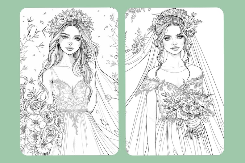 Woman Wearing Wedding Dresses Colorıng Book, Beautiful Bride Coloring ...