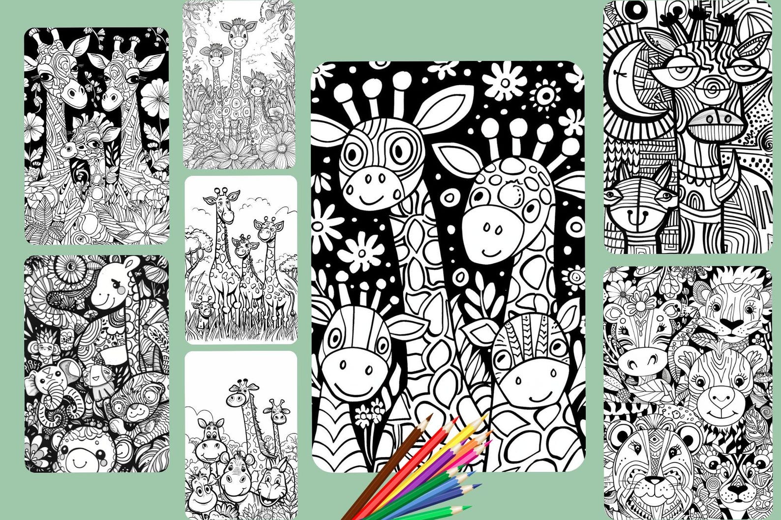 Doodle Animal Family Coloring Book: Grayscale Printable (PDF) - Etsy