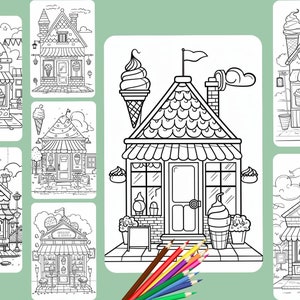 Cute Ice Cream Shopfront Colorıng Book, Fantasy Storefronts Coloring ...