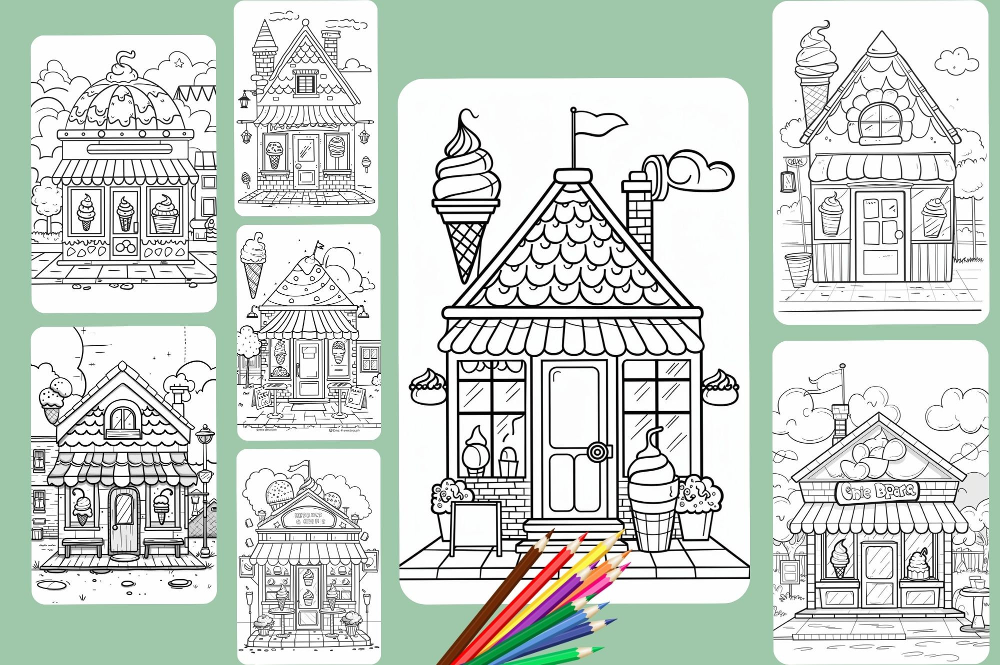 Cute Ice Cream Shopfront Colorıng Book, Fantasy Storefronts Coloring ...