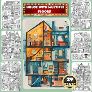 House With Multiple Floors Coloring Book: Architect Interior Design ...