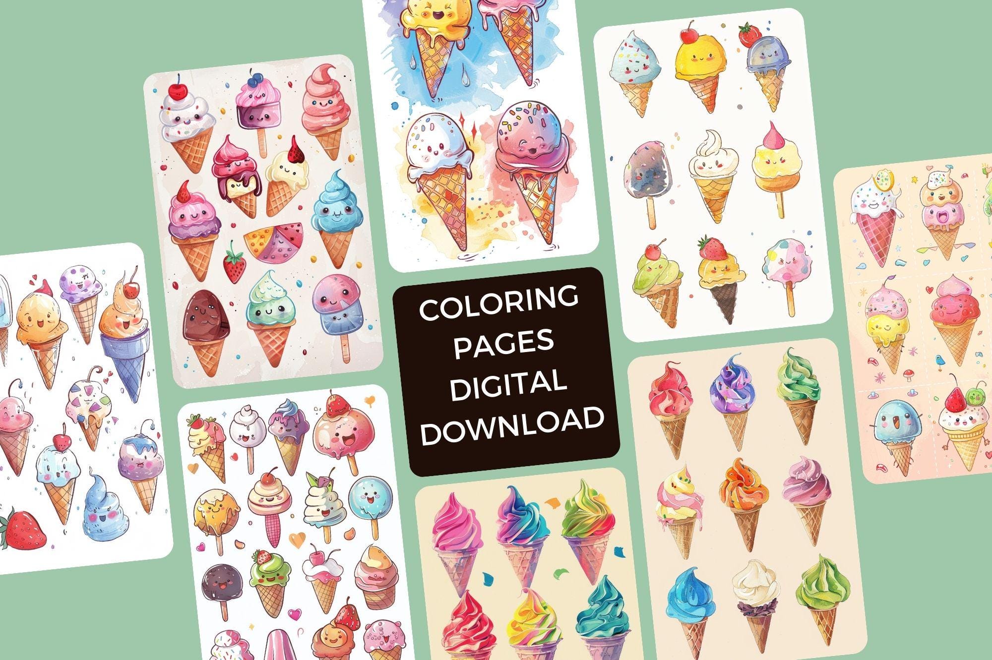 Tiny Summer Ice Cream Digital Coloring Book: Doodle Art (printable PDF ...