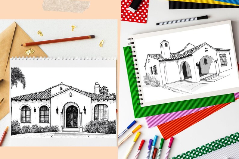 Spanish Colonial House Coloring Book: Relaxing Grayscale (printable PDF ...