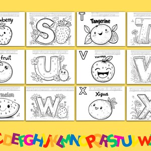 Alphabet ABC Fruit Coloring Book for Kids, A to Z Worksheet, ABC Fun ...