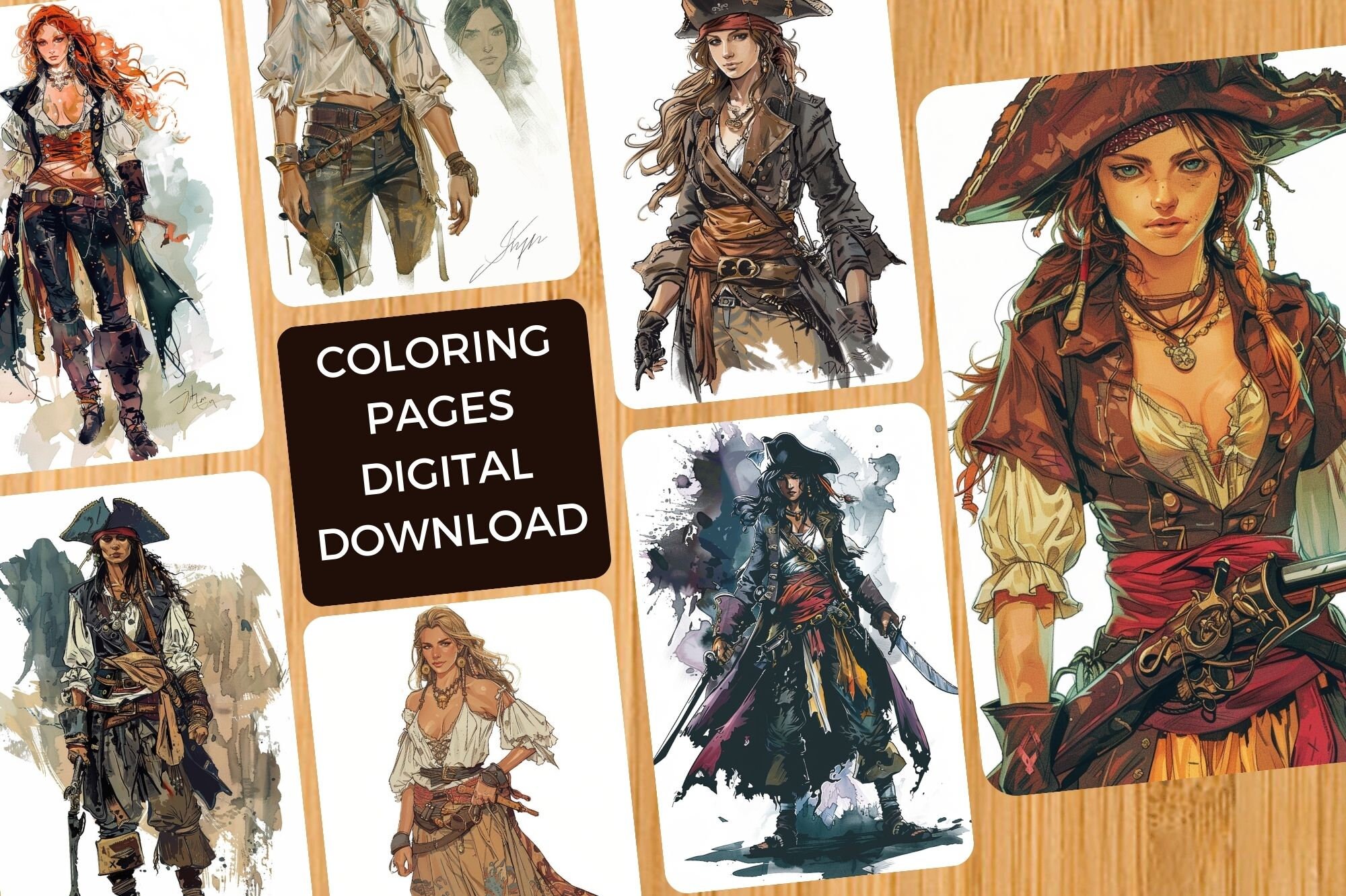Female Pirates Coloring Book, Woman Pirates Coloring, Therapy Coloring ...