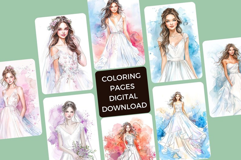 Woman Wearing Wedding Dresses Colorıng Book, Beautiful Bride Coloring ...
