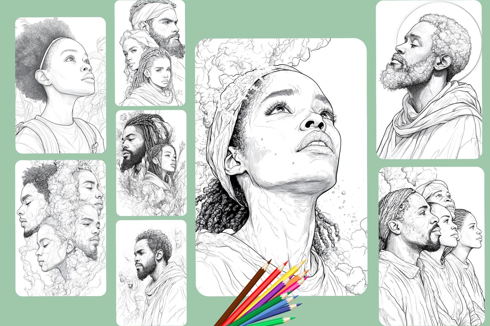 African American Praying Coloring Book: Grayscale Meditation (printable ...