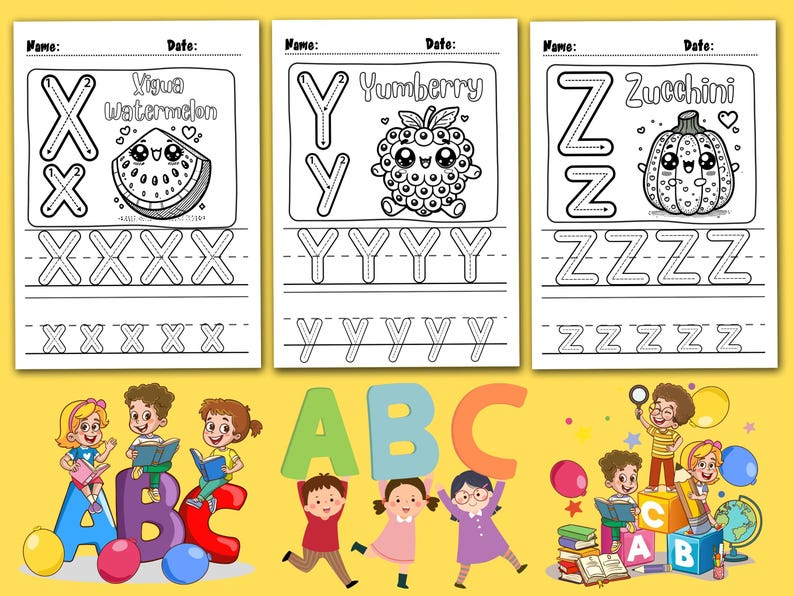 Fruit Alphabet ABC Practice Writing Coloring Book, ABC Fruit Coloring ...