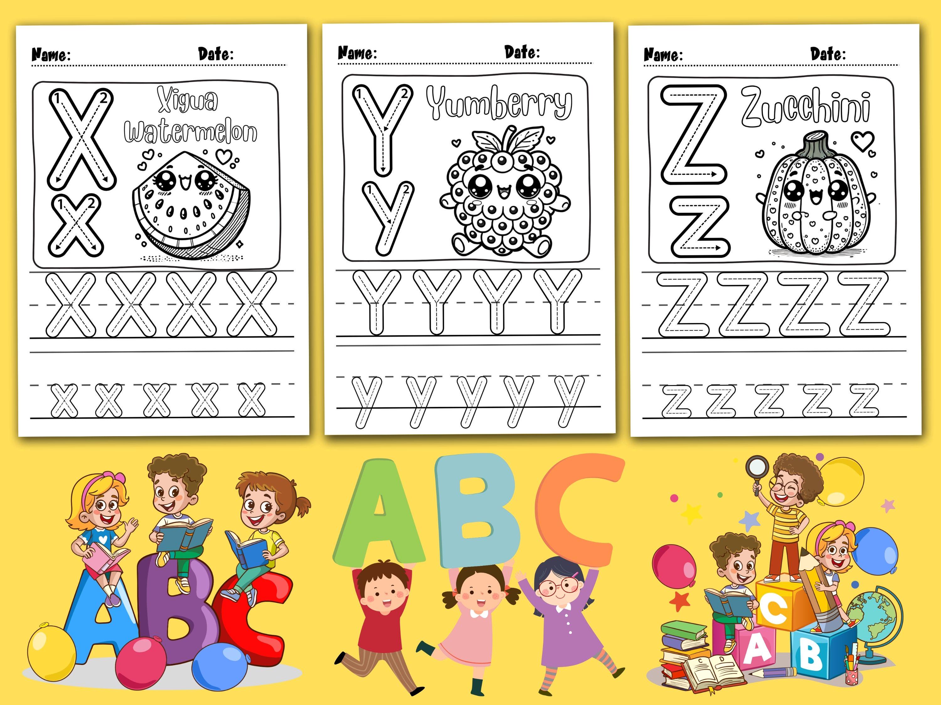 Fruit Alphabet ABC Practice Writing Coloring Book, ABC Fruit Coloring ...