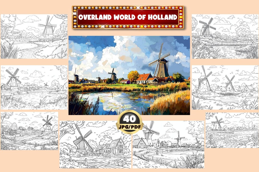 Overland World of Holland Coloring Book, Digital Coloring, House ...