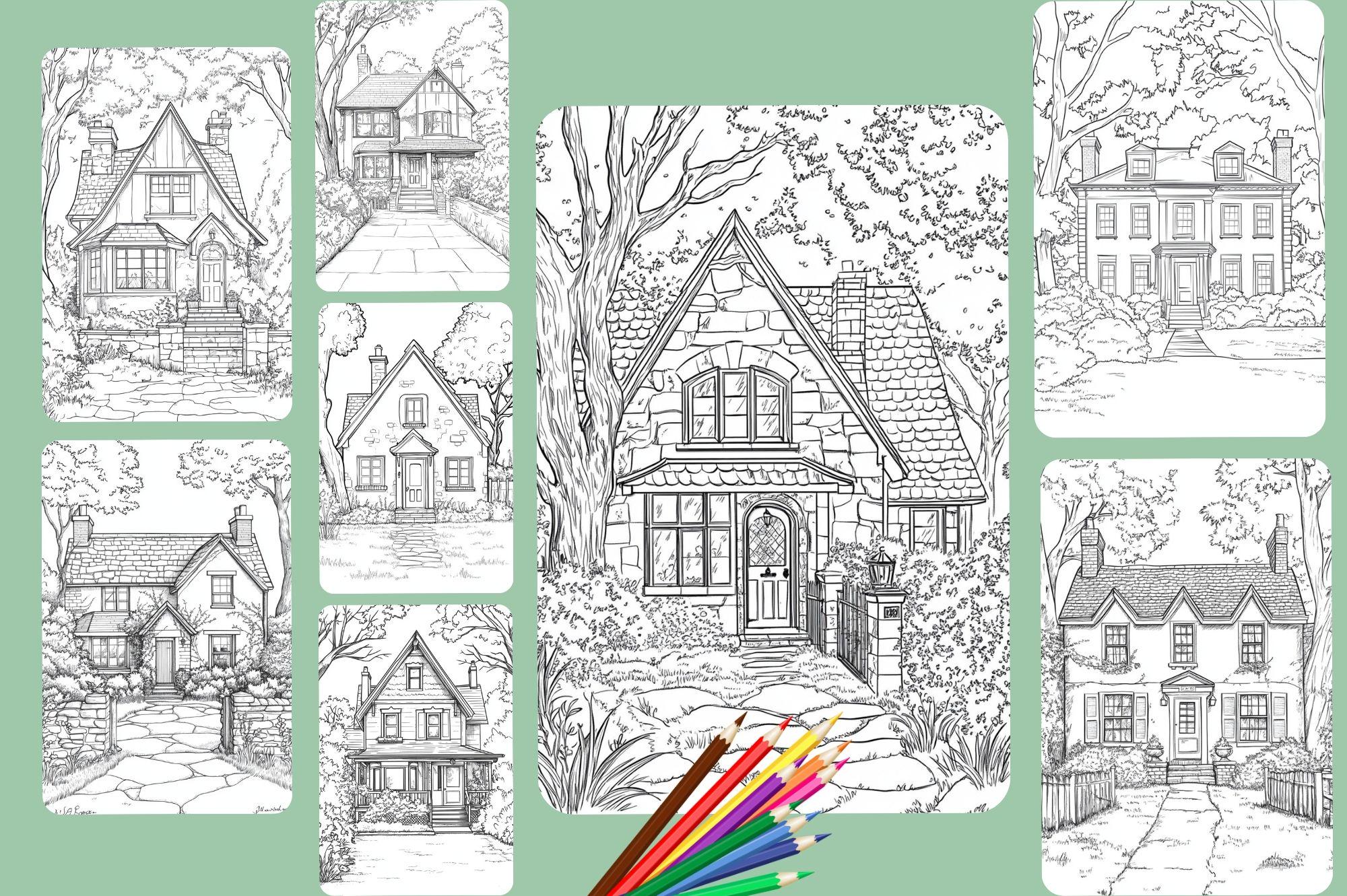 English Country House Digital Coloring Book, English Style House ...