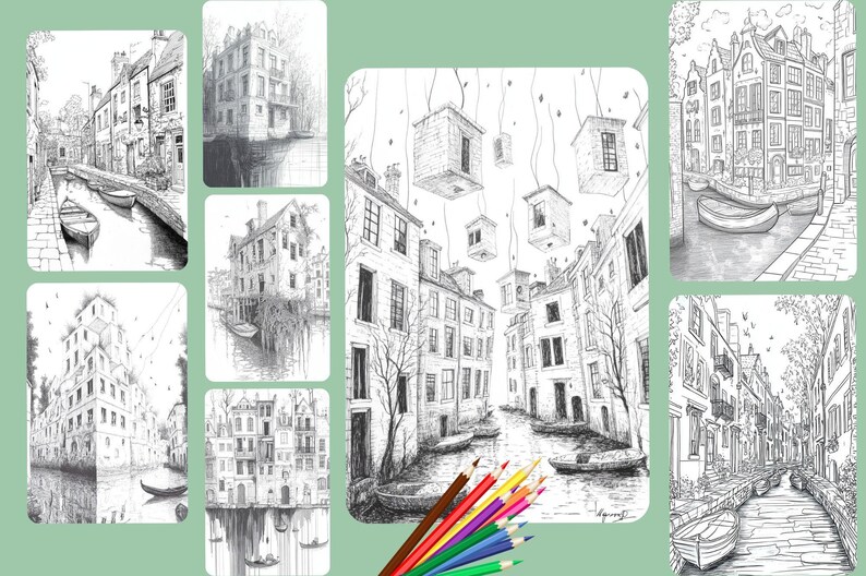 Building by the Canal Coloring Book, Waterfront House, House Coloring ...