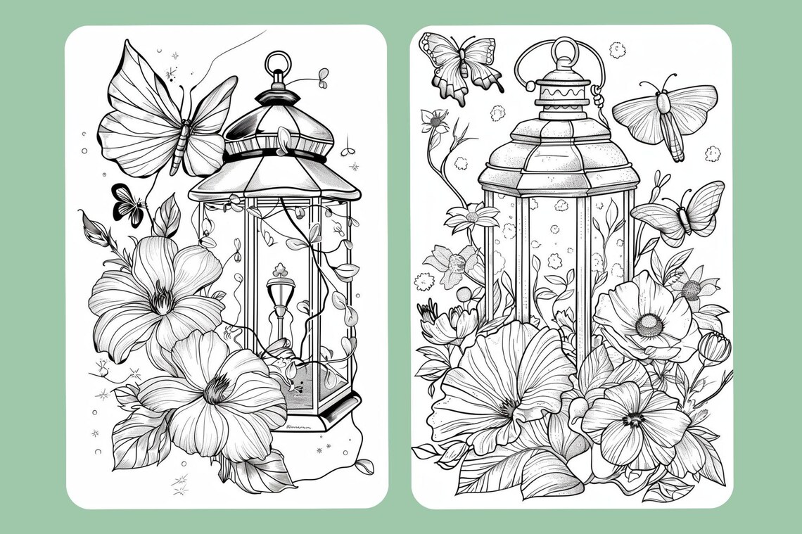 Magic Lantern Coloring Book: Flowers and Butterfly Grayscale (printable ...