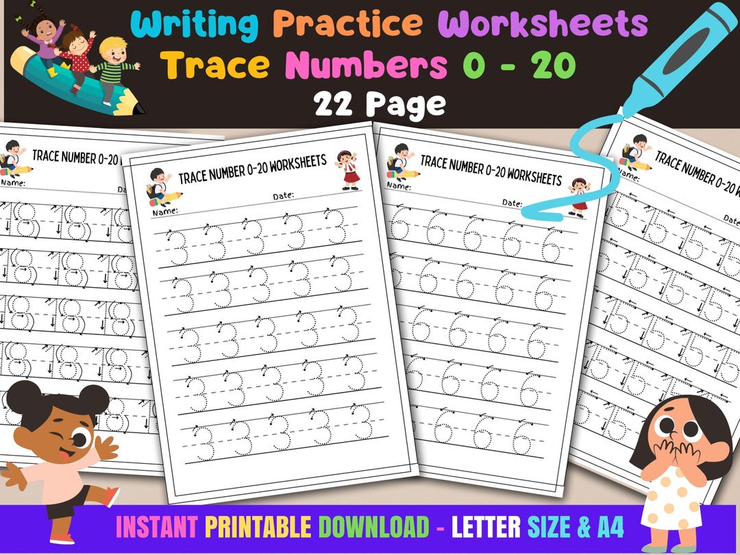 Trace Number 0-20 Worksheets Coloring, Kids Numbers Coloring, Fun ...