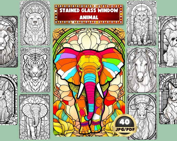 45 Stained Glass Animal Coloring Pages for Adults, Animal Coloring ...