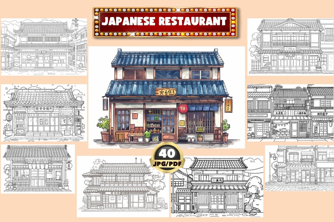 Japanese Restaurant Storefronts Coloring Book, Shop House Coloring ...