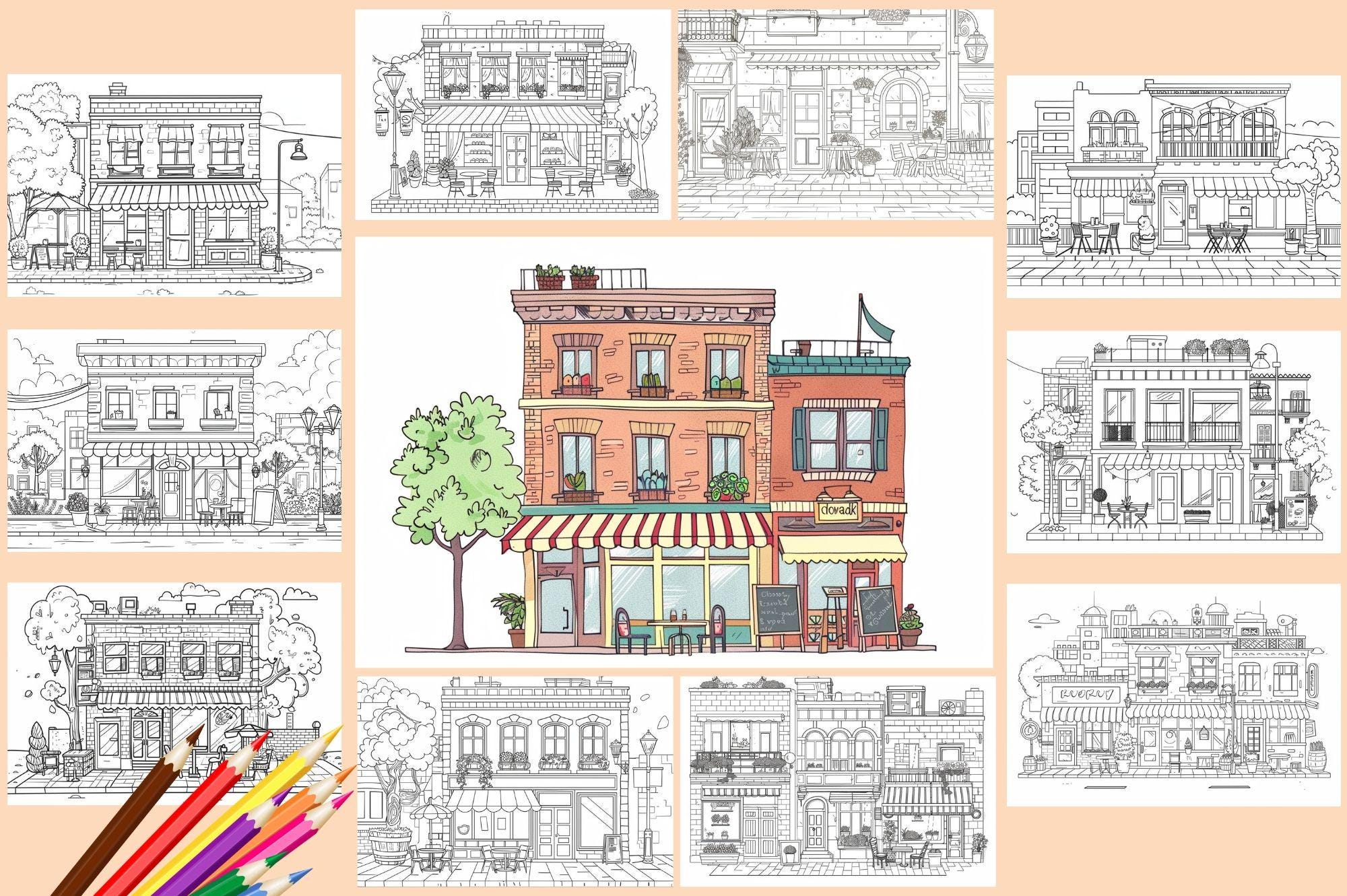 Pub in the City Center Front Side Coloring Book: House Architect Desıgn ...