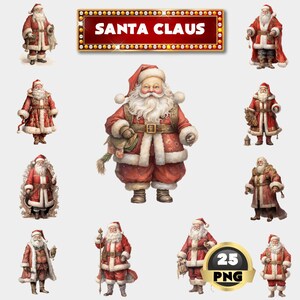 Retro Santa Claus Clipart: Watercolor Christmas PNG (digital Download ...