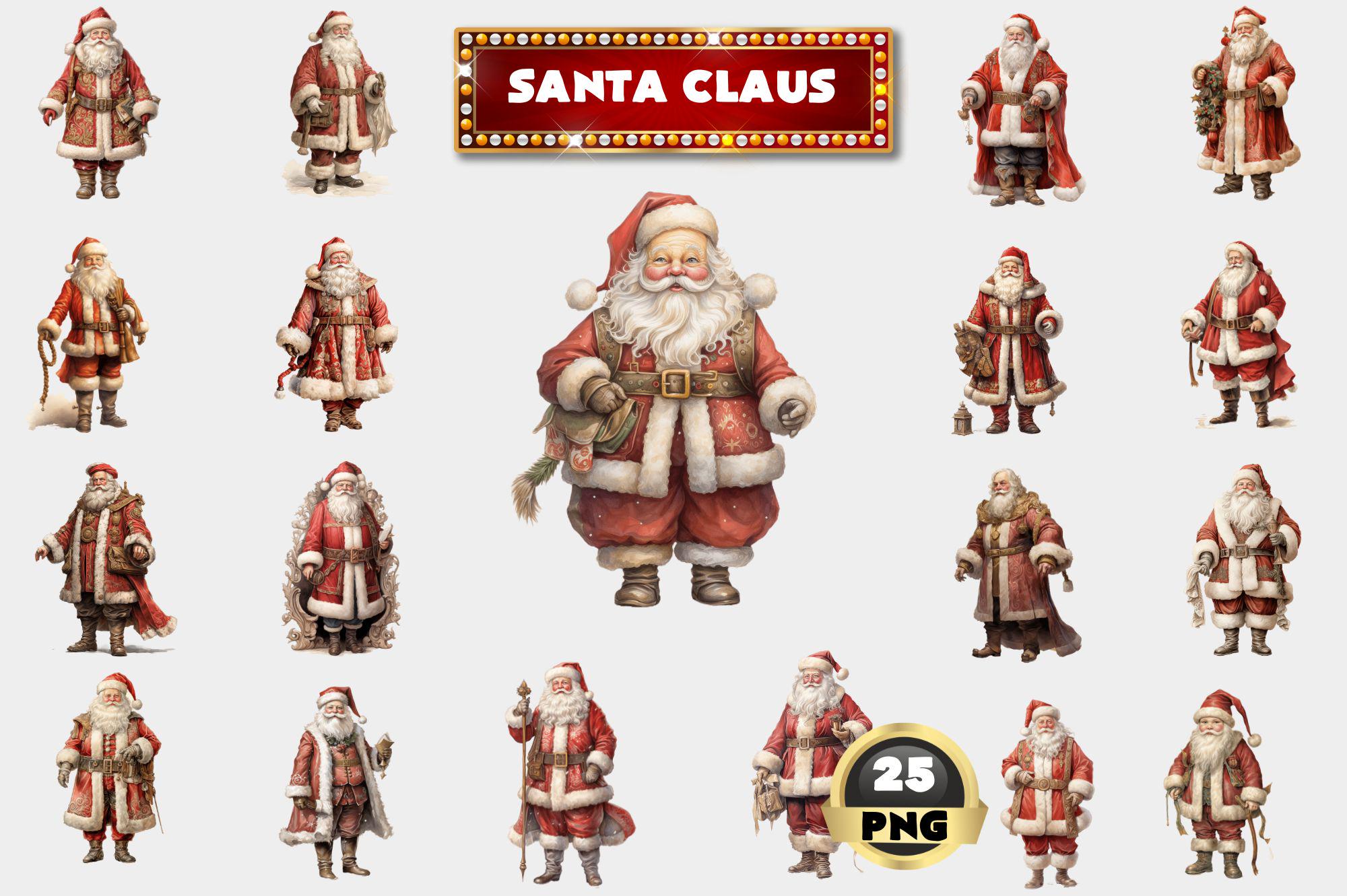 Retro Santa Claus Clipart: Watercolor Christmas PNG (digital Download ...