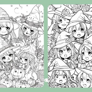 Kawaii Cute Witches Digital Coloring Book, Halloween Coloring, Relaxing ...