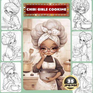 Chibi Girls Cooking Coloring Book, Girl in Kitchen, Anime Chibi Girl ...
