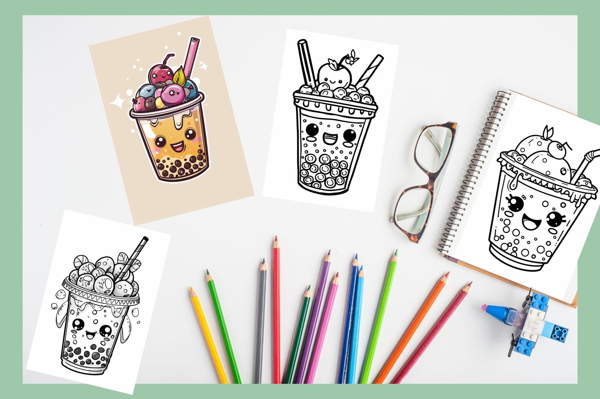 Kawaii Bubble Tea Doodle Coloring Book, Doodle Coloring, Relaxing and ...