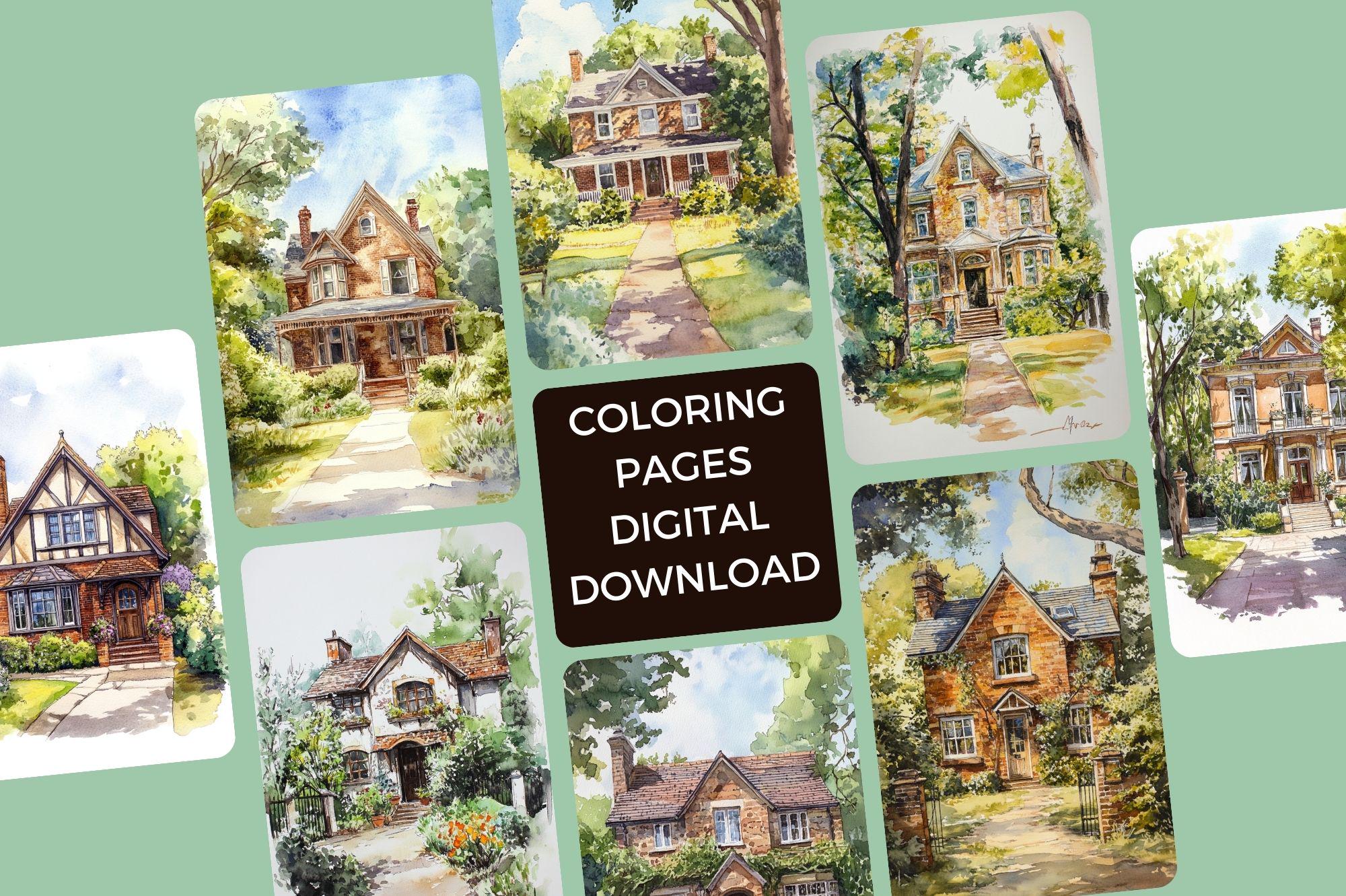 English Country House Digital Coloring Book, English Style House ...
