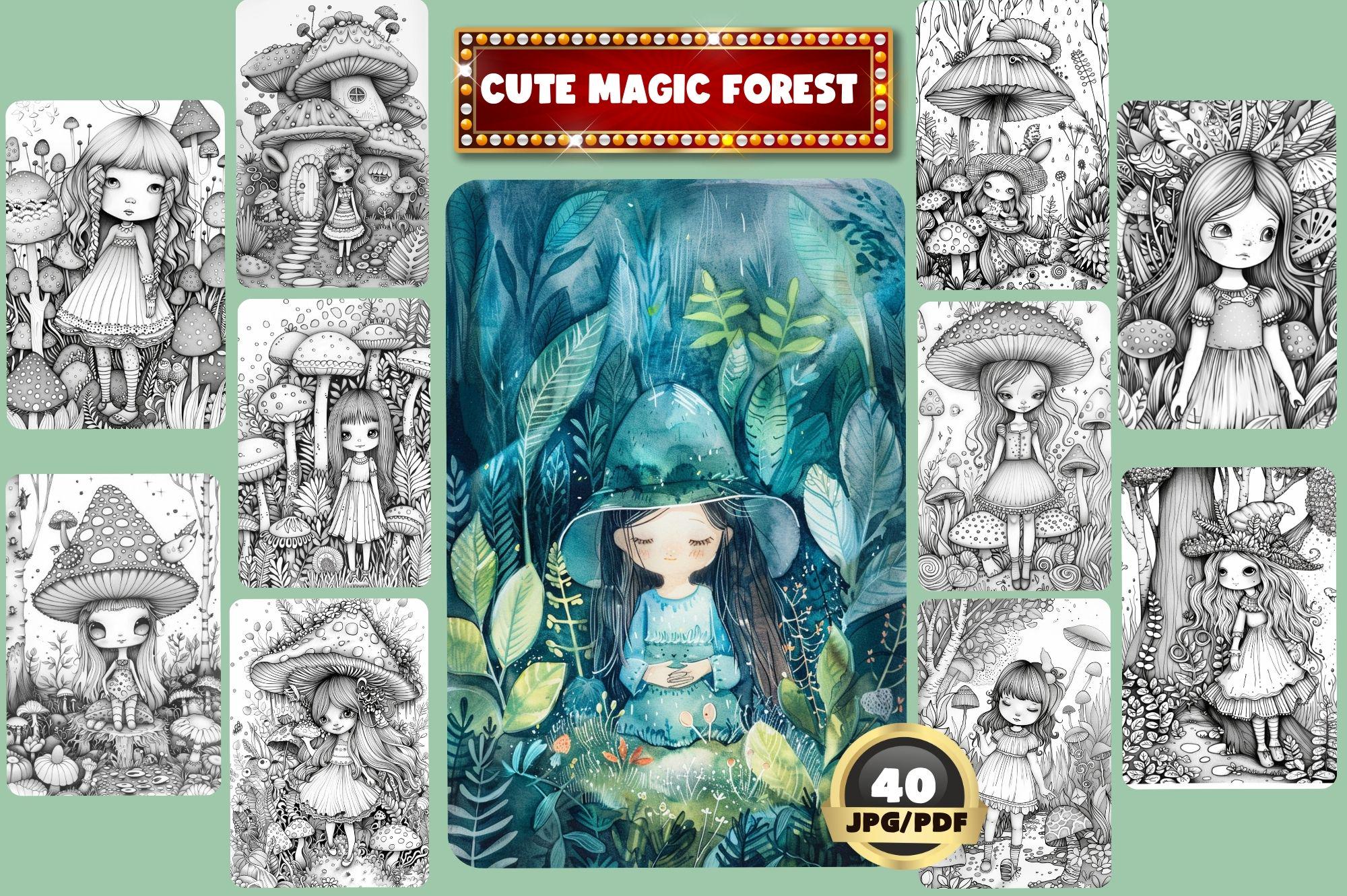 Cute Magic Forest Coloring Book: Grayscale Art (PDF) - Etsy