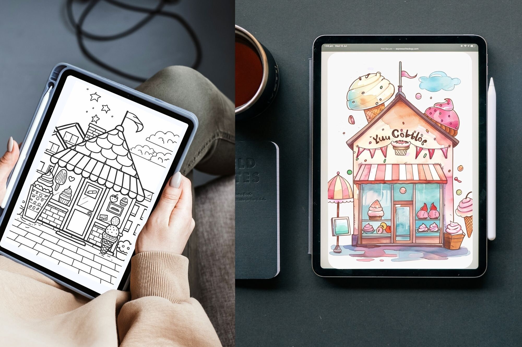 Cute Ice Cream Shopfront Colorıng Book, Instant Download for Adult and ...