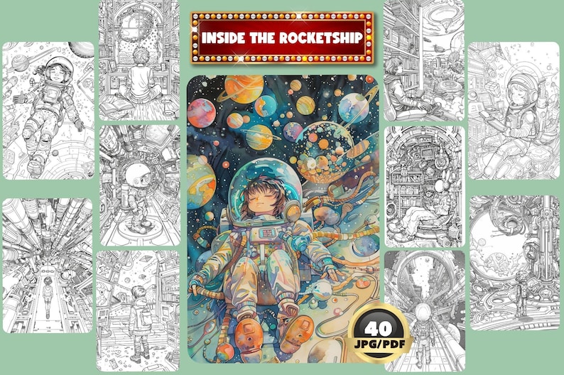 Inside the Rocket Ship Coloring, Digital Download for Adult and Kids ...