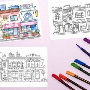 Kawaii Town Storefronts Coloring Book: Cartoon Shop Pages (printable ...