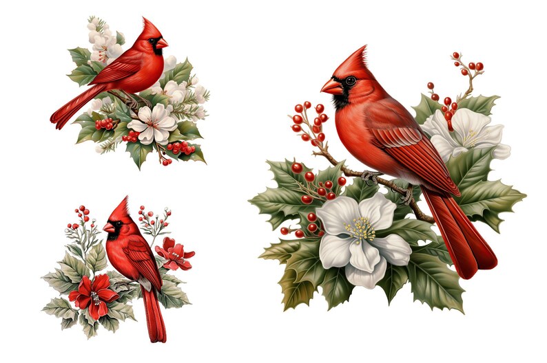 Red Cardinal Bird Christmas Clipart, Bird PNG Clipart, Holiday Clipart ...
