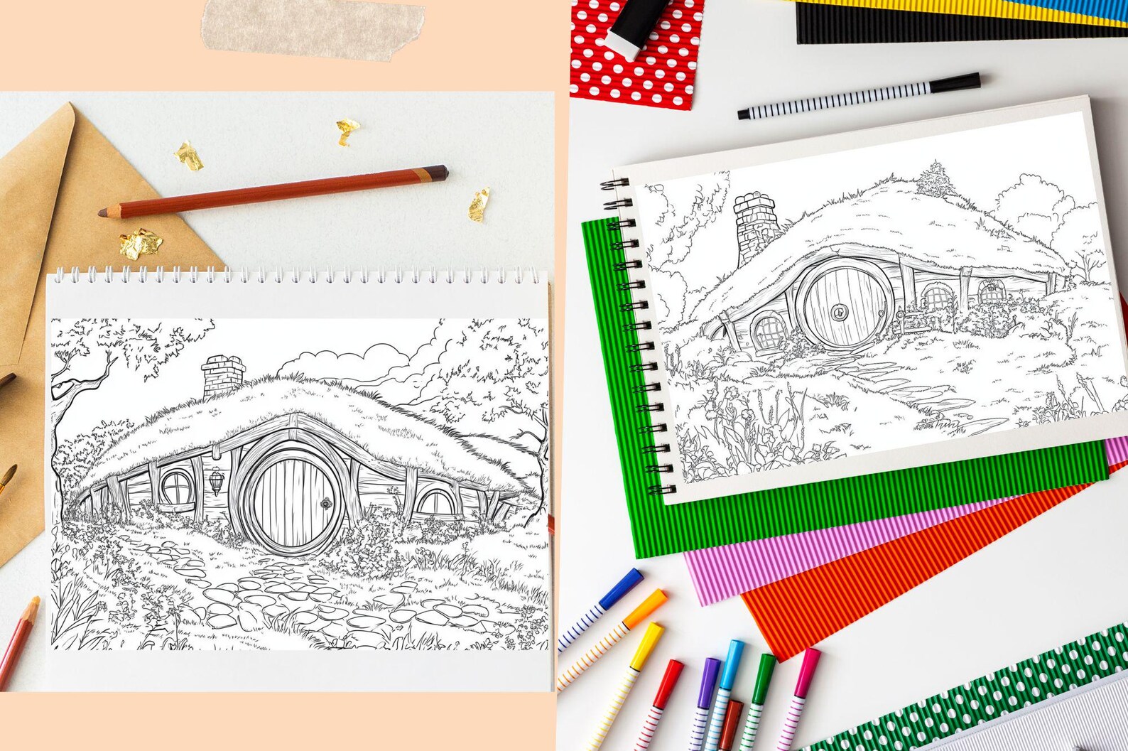 Home Hobbiton Island Digital Coloring Book, Digital Coloring, Fantasy ...