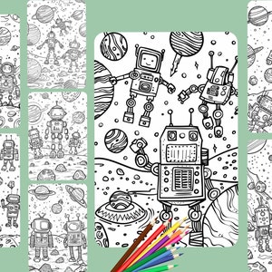 Robots Exploring Planets Digital Coloring Book, Doodle Coloring ...