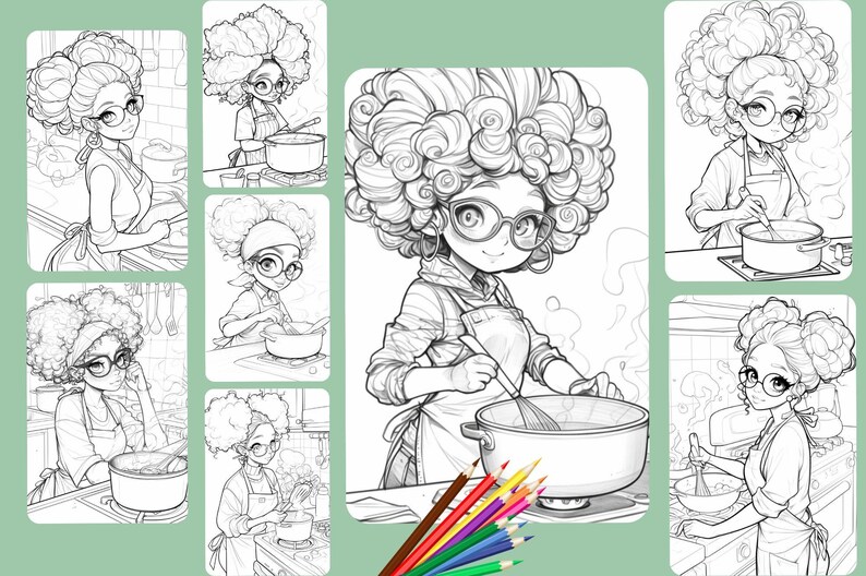 Chibi Girls Cooking Coloring Book, Girl in Kitchen, Anime Chibi Girl ...