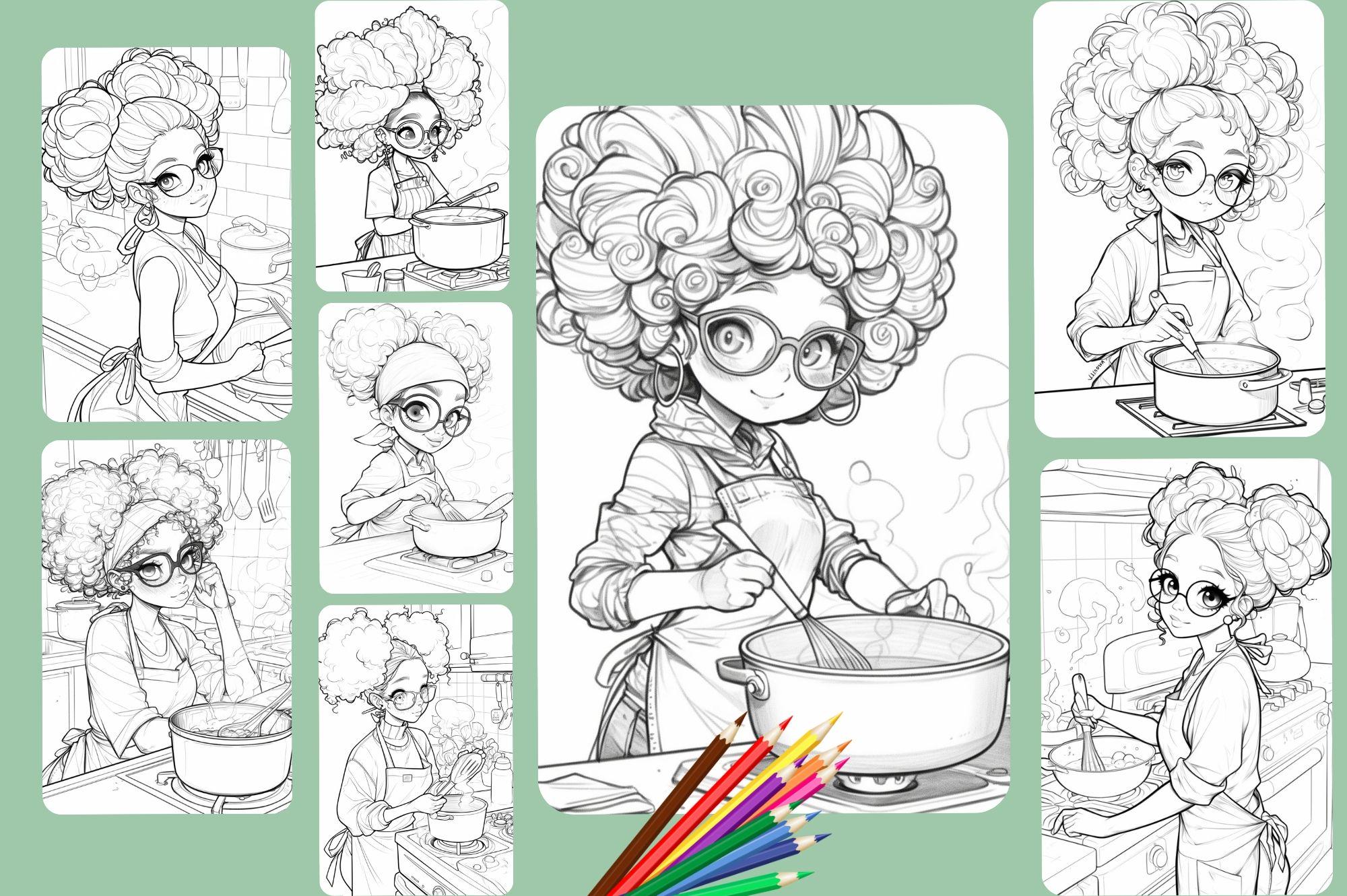 Chibi Girls Cooking Coloring Book, Girl in Kitchen, Anime Chibi Girl ...