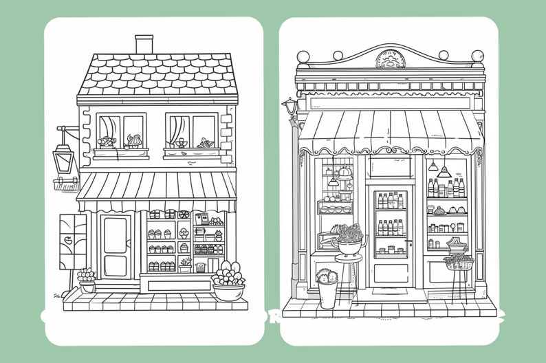Cozy Storefronts Coloring Book: Grayscale Shophouse Designs (PDF) - Etsy