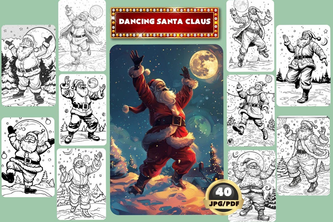 Dancing Santa Claus Digital Coloring Book, Santa Dancing Coloring ...