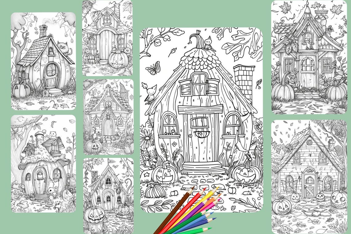 Kawaii Pumpkin House Coloring Book, House Coloring, Relaxing and ...