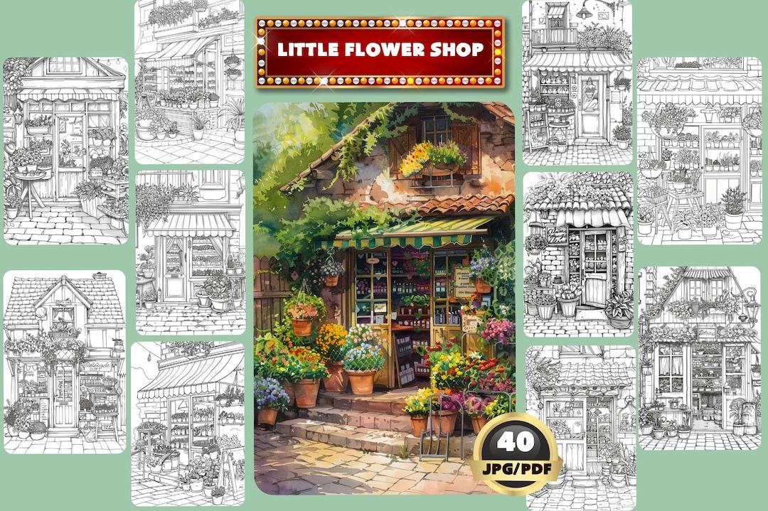 Little Flower Shop Digital Coloring Book, Houses Coloring, Shop ...