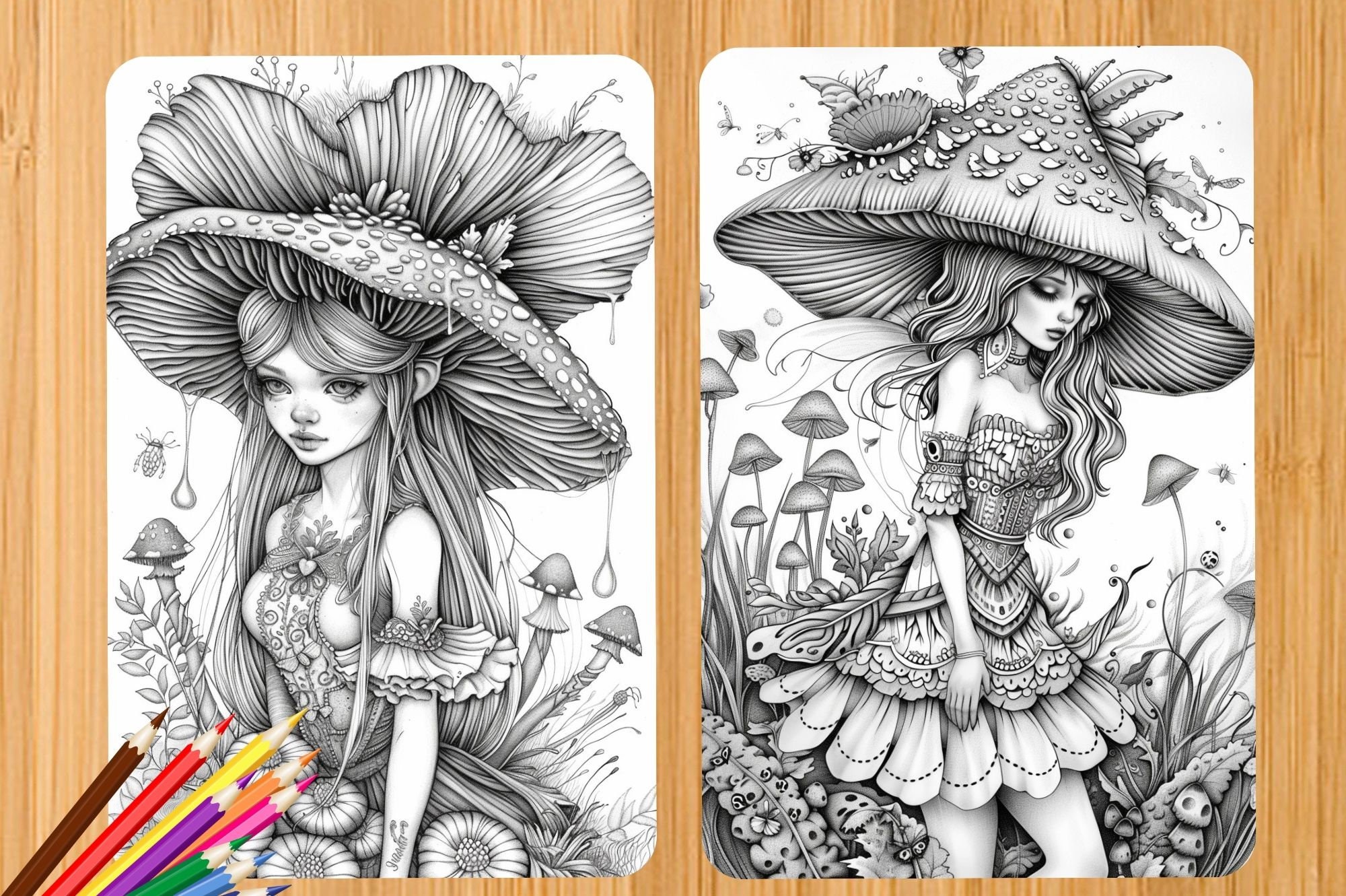 Mushroom Fairy Coloring Book Printable PDF, Fantasy Floral Mushroom ...