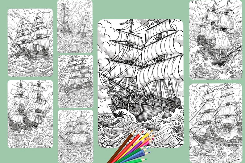 Battle of Pirate Ship Digital Coloring Book, the Shipwreck Coloring ...