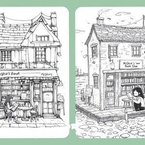Village Book Shop Coloring Book, Digital Coloring, House Coloring, Book ...