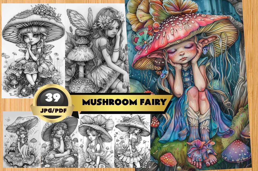 Mushroom Fairy Coloring Book Printable PDF, Fantasy Floral Mushroom ...