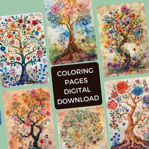 Blooming Tree of Life Coloring Book: Fantasy Floral Grayscale ...