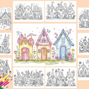 Kawaii Cartoon House Coloring Book: Relaxing Grayscale (printable PDF ...