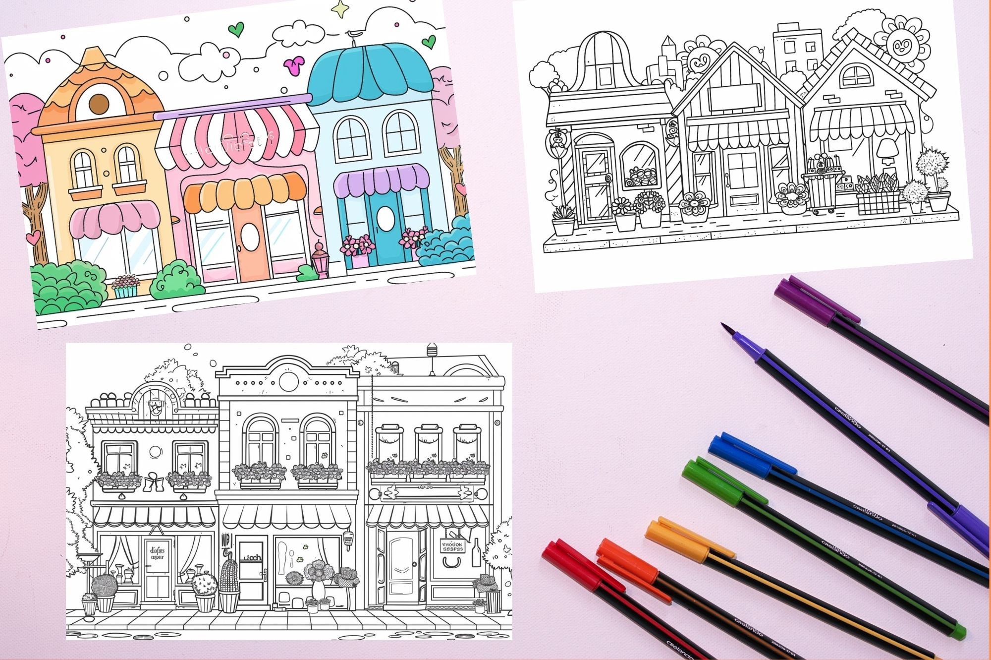 Kawaii Town Coloring Book: Cartoon Storefronts (printable PDF) - Etsy