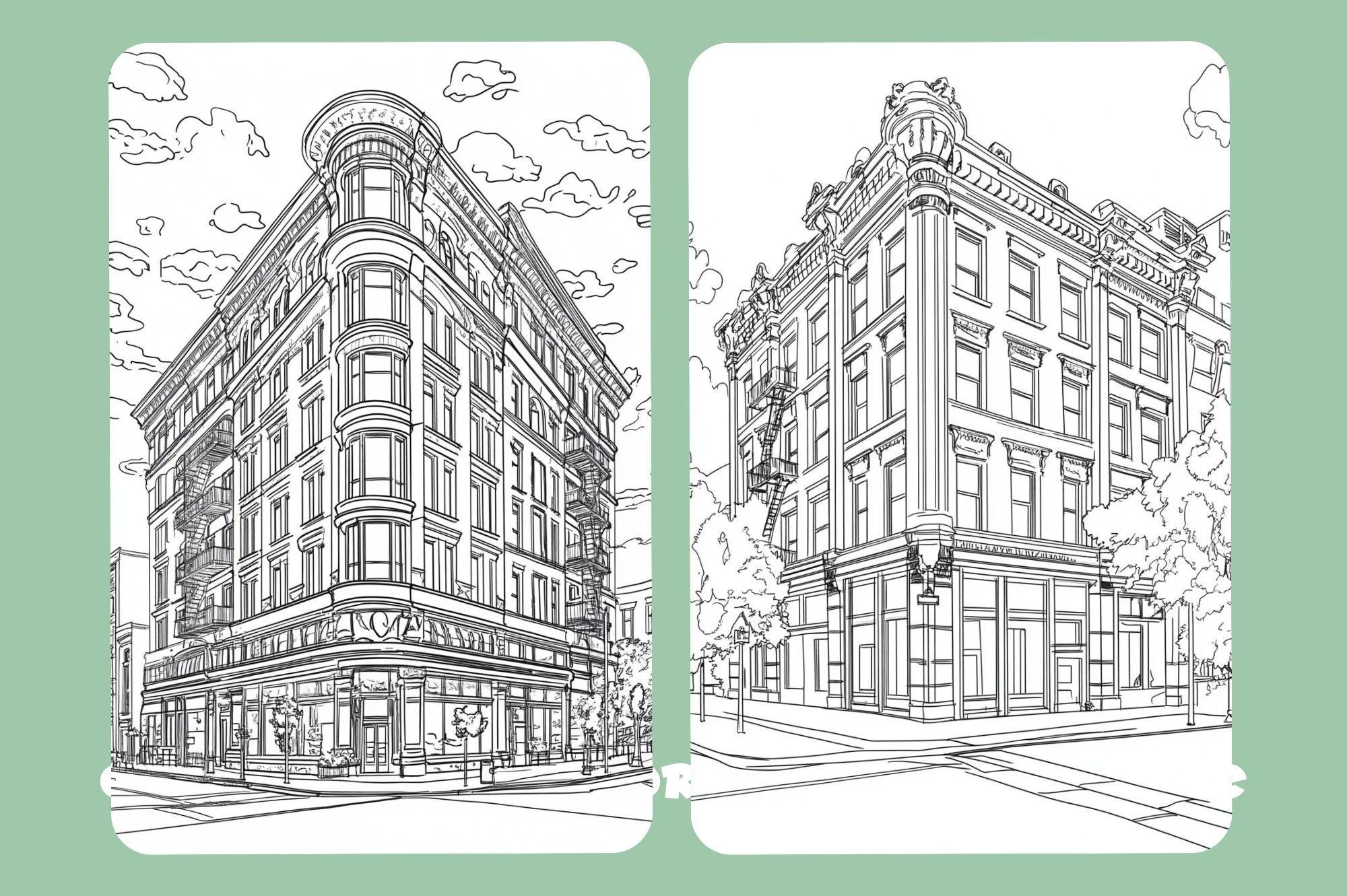 Reno Historic Buildings Coloring Book: Grayscale Old Architecture ...